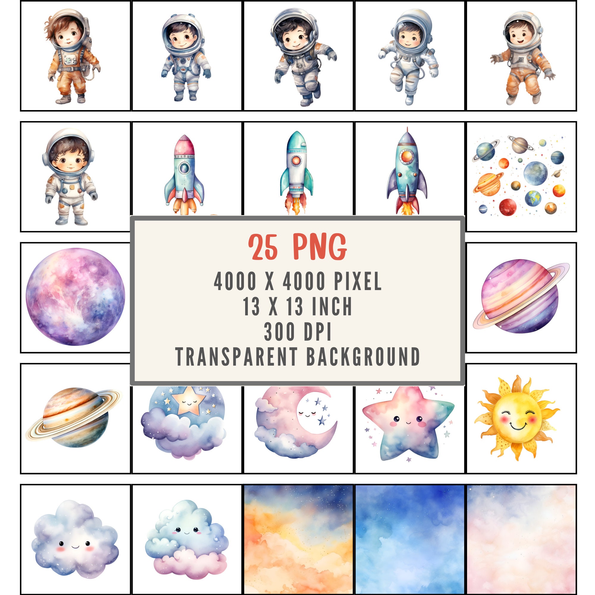 Watercolor Space Clipart, Cosmic Galaxy PNG Files, Starry Night Sky ...