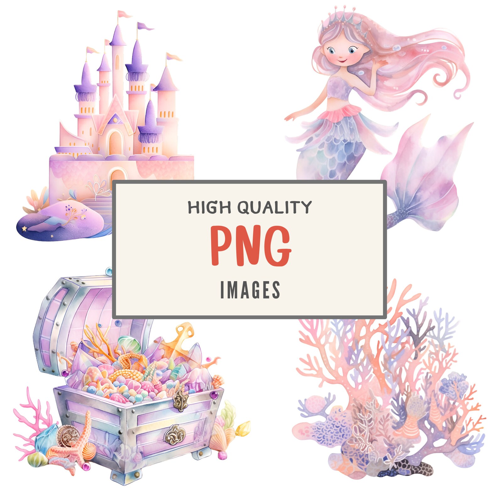 Mermaid Clipart Bundle 40 PNG Files, Watercolor Mermaid Clipart, Cute ...