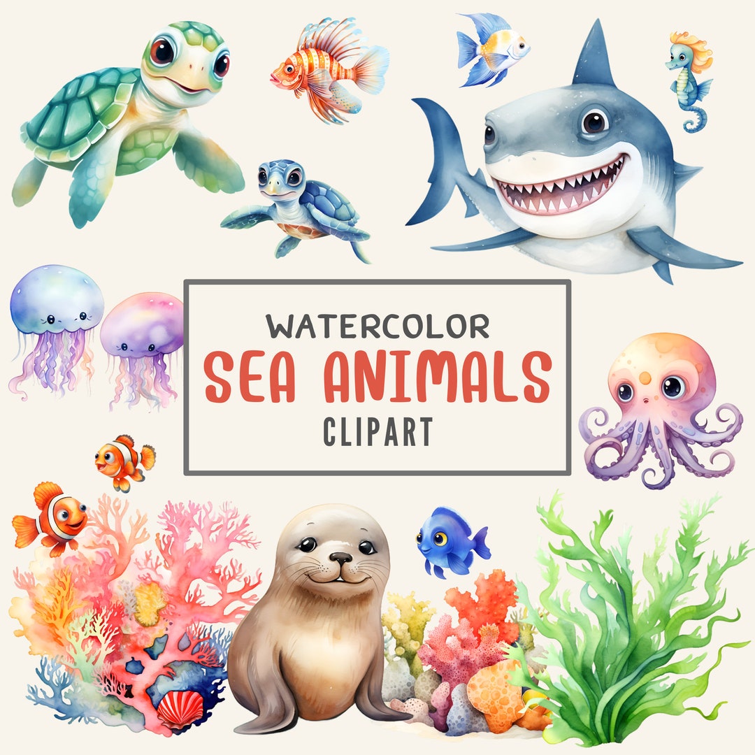 Watercolor Sea Animals Clipart, Ocean Life Illustrations, Sea Life ...