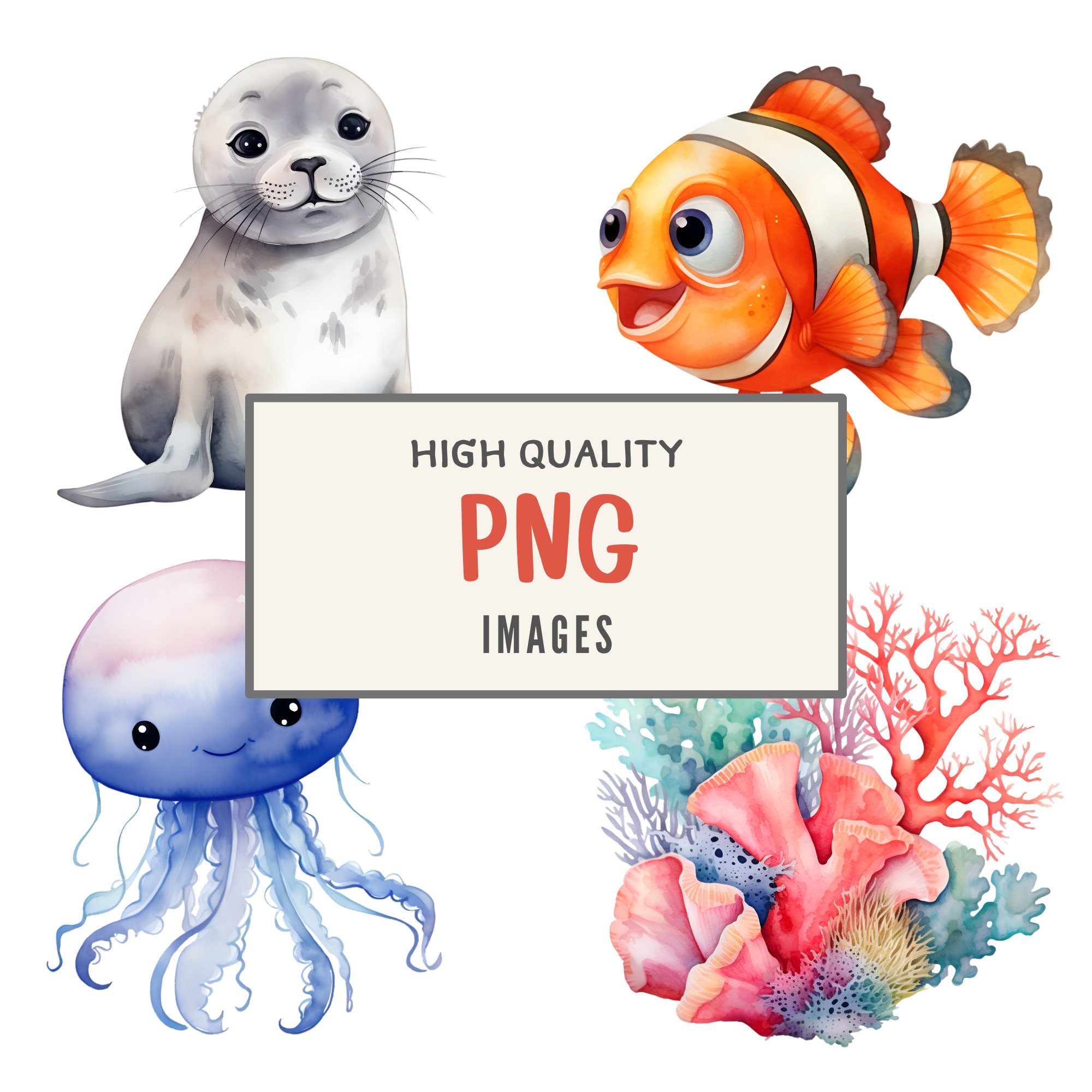 Watercolor Sea Animals Clipart, Ocean Life Illustrations, Sea Life ...