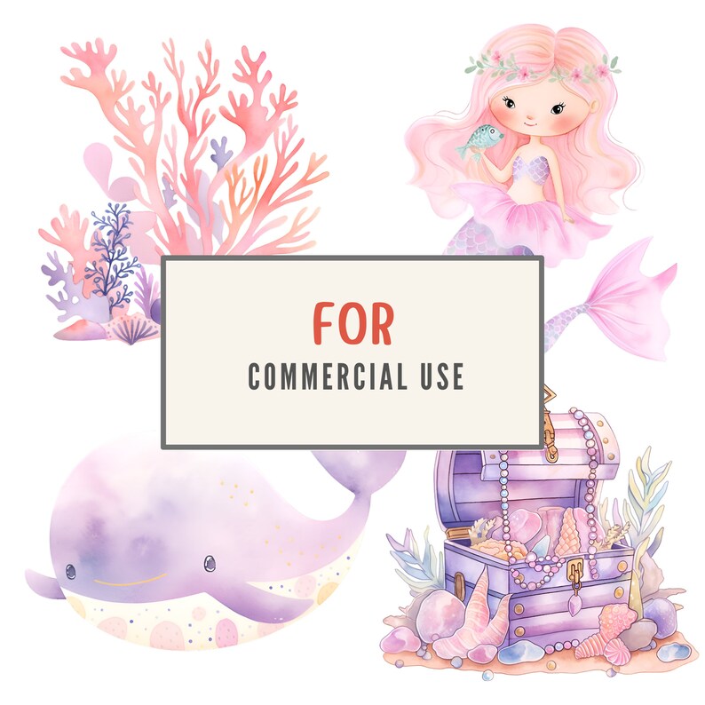 Mermaid Clipart Bundle 40 PNG Files, Watercolor Mermaid Clipart, Cute ...