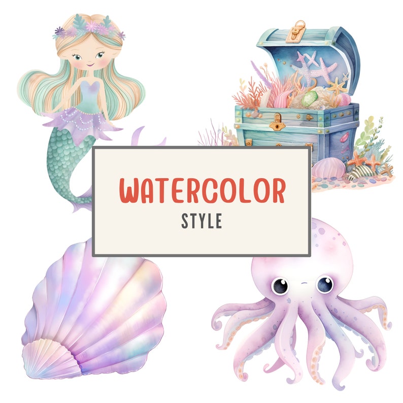 Mermaid Clipart Bundle 40 PNG Files, Watercolor Mermaid Clipart, Cute ...