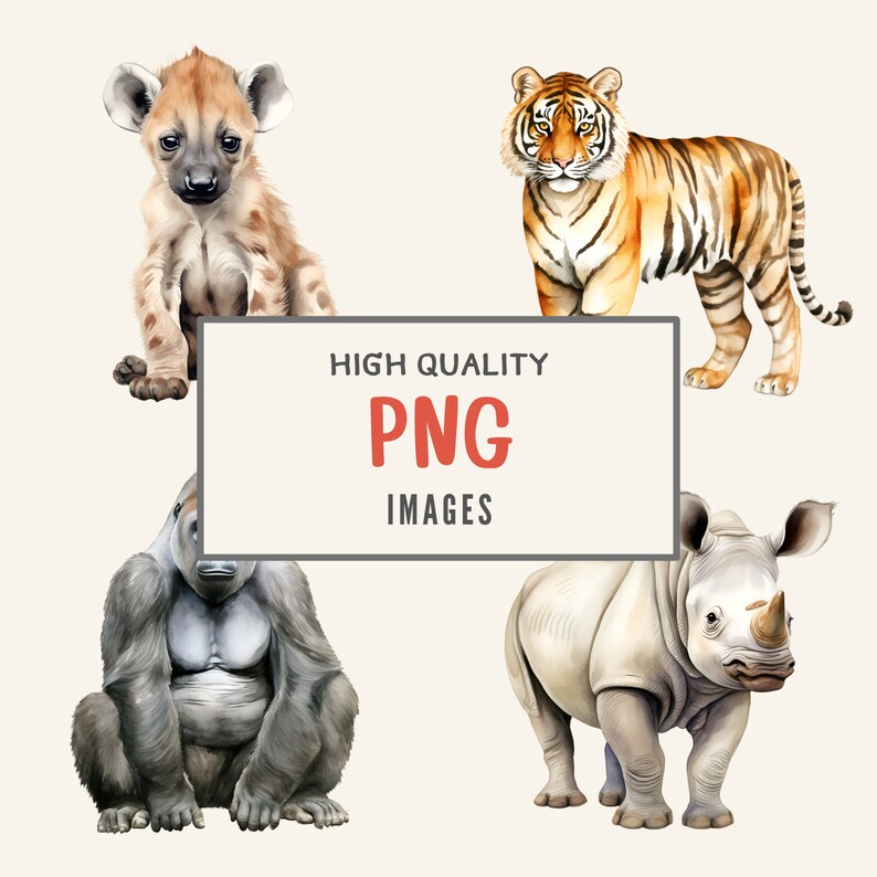 Watercolor Safari Animals PNG Files, Safari Family Clipart, Safari Baby ...