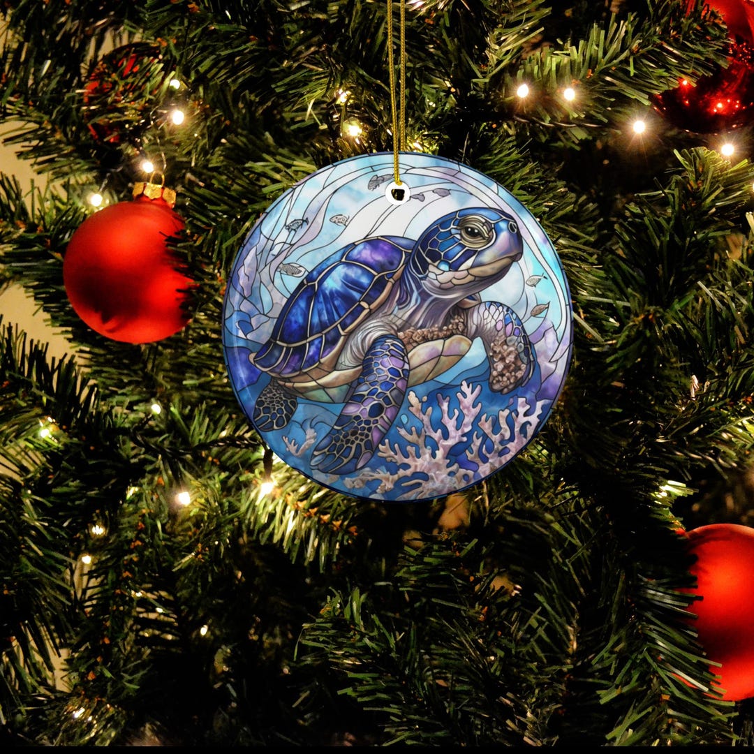 Stained Glass Style Sea Turtle Ornament, Seaside Christmas, Coastal ...