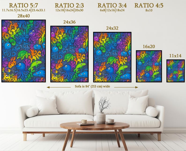 Rainbow Reef Friends Pattern With Turtles Dolphins and Bubbly Coral ...