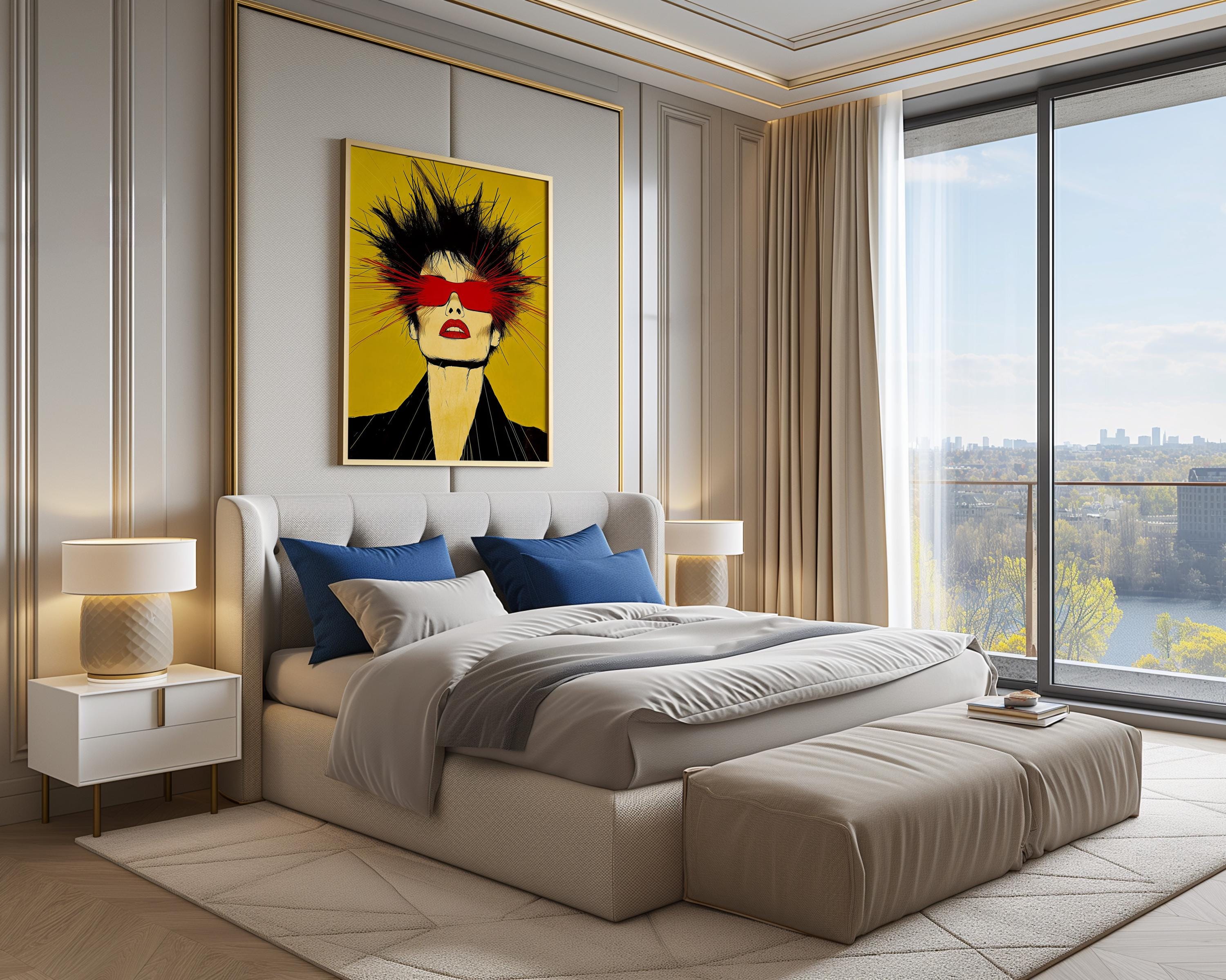 Spiky Hair Red Blindfold Art Print Bold Vector Illustration Yellow ...