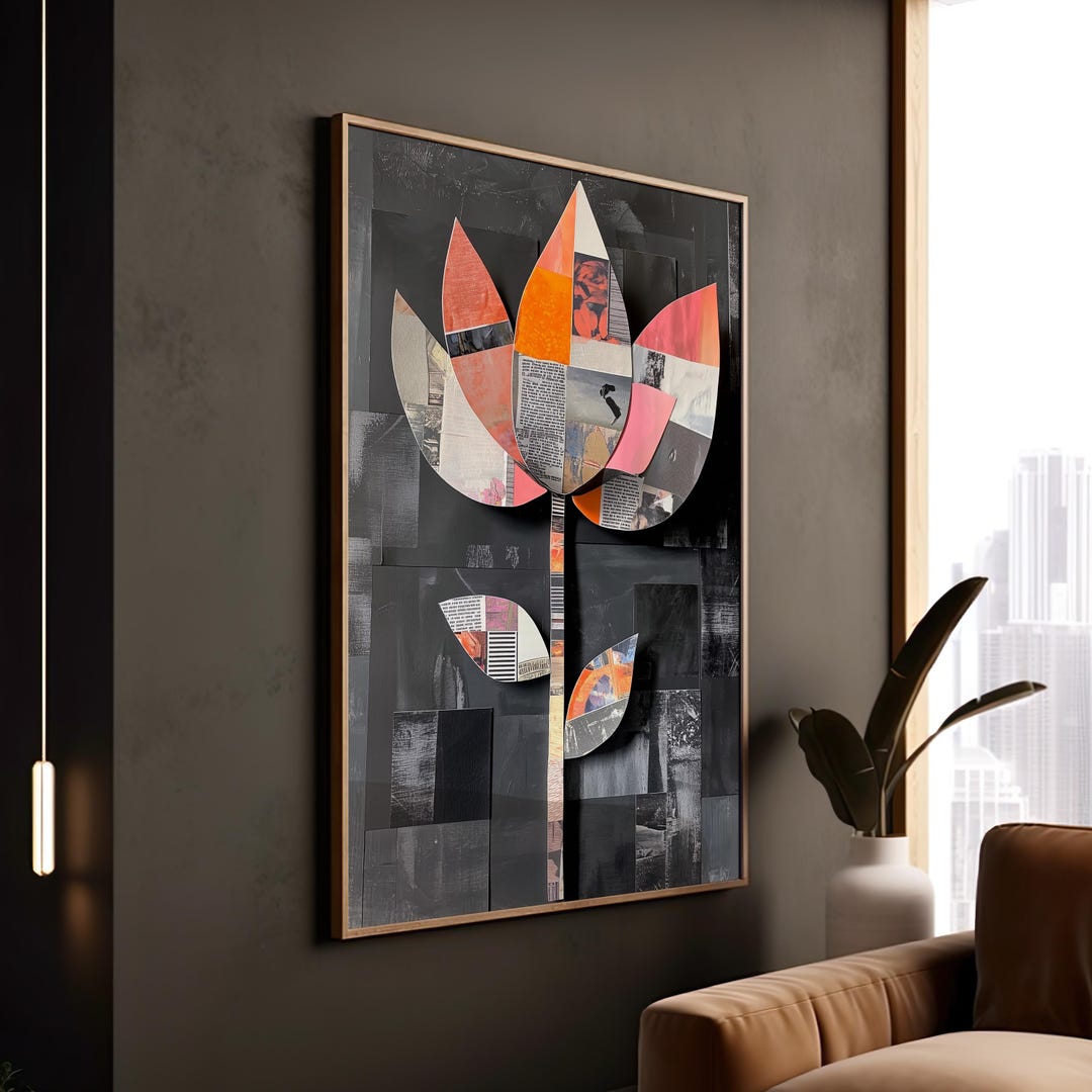 Abstract Floral Collage Print: Modern Framed Canvas Art - Etsy