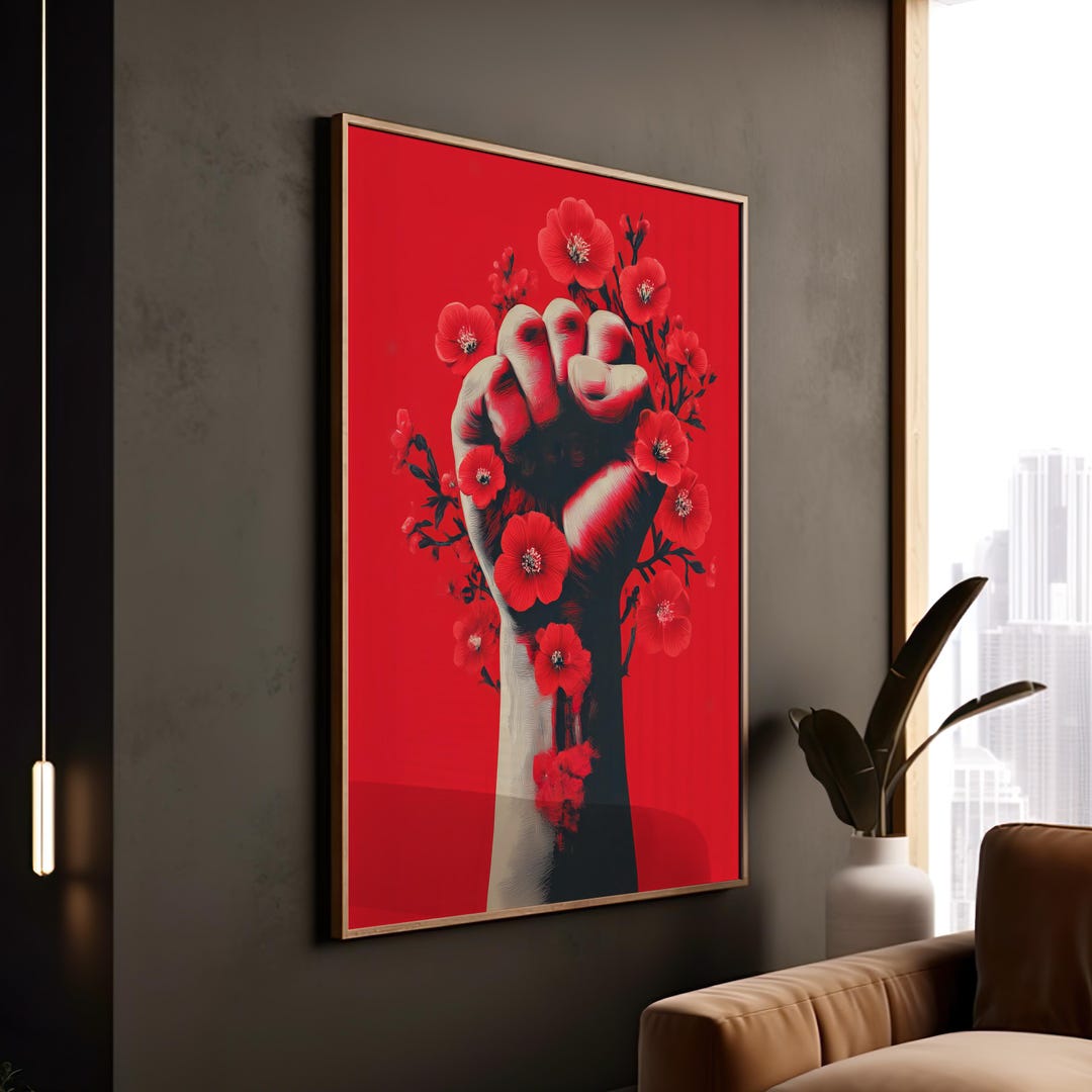 Floral Power Fist Print, Red Flower Protest Art - Etsy