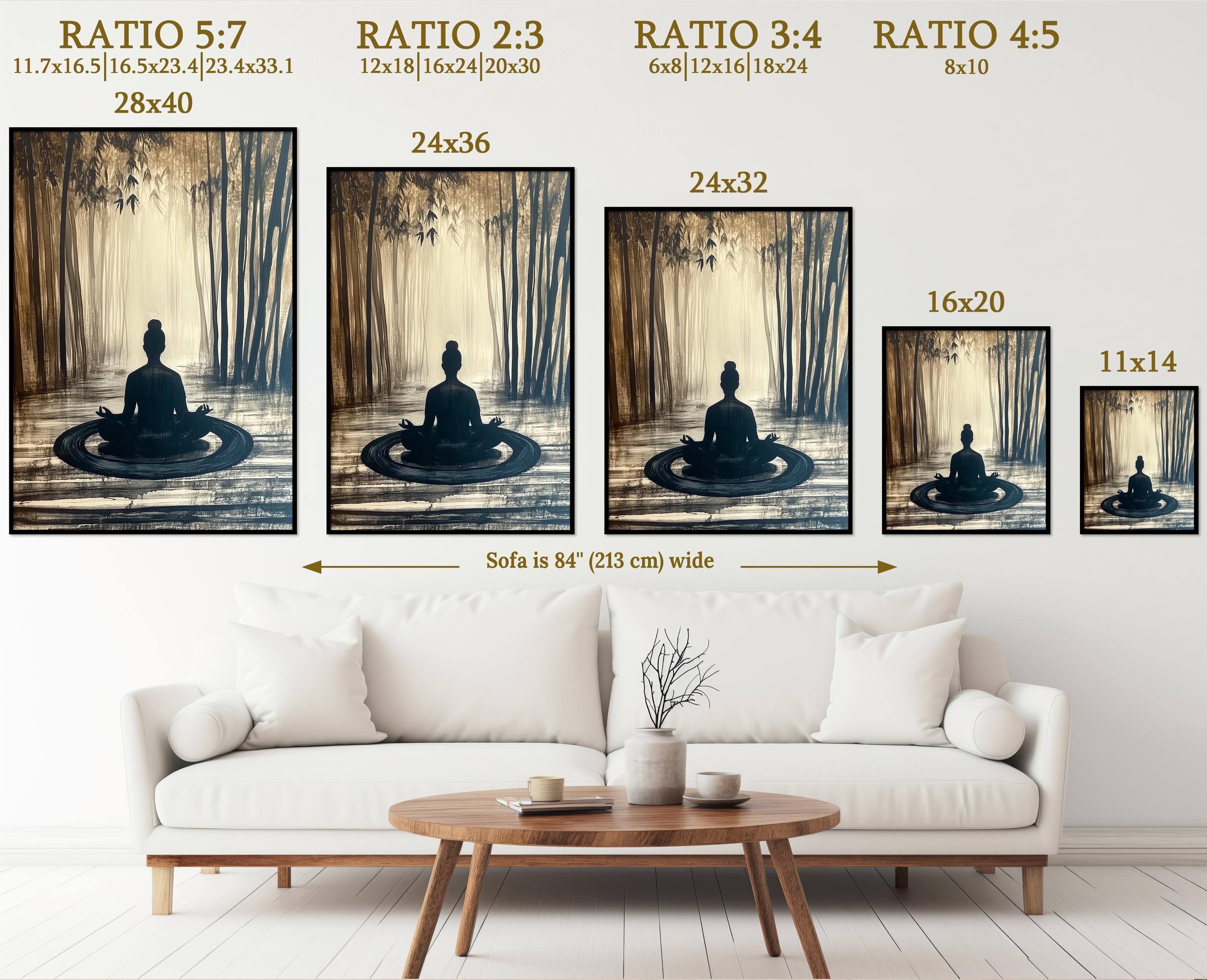 Zen Bamboo Forest Art Print: Meditating Silhouette, Sepia Nature Canvas ...