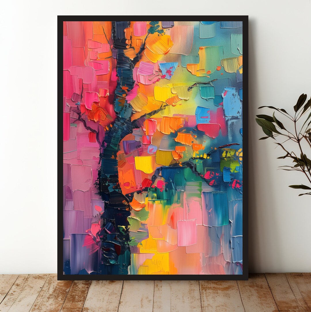 Abstract Vibrant Tree Art Colorful Wall Decor, Modern Nature Poster ...