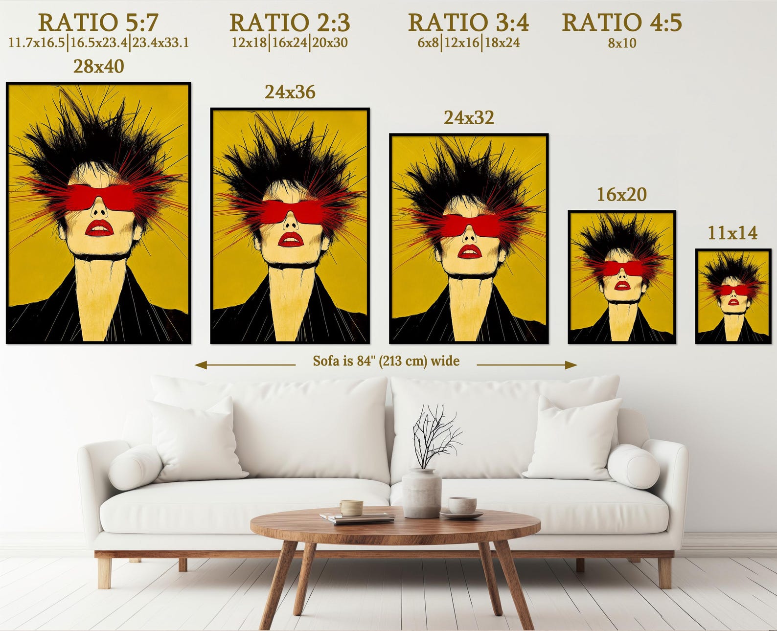 Spiky Hair Red Blindfold Art Print Bold Vector Illustration Yellow ...