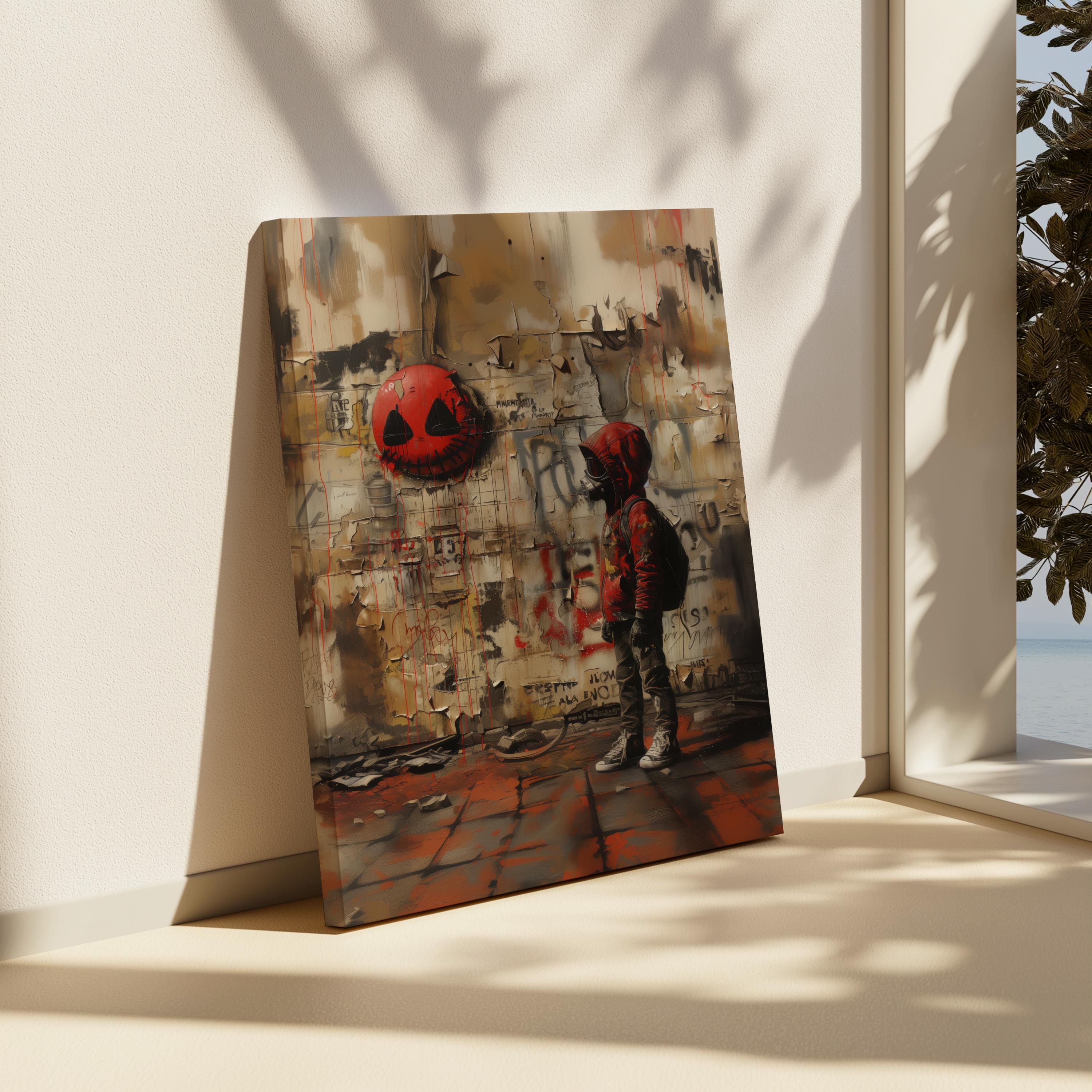 Banksy Inspired Graffiti Canvas Print: Apocalyptic Boy Gas Mask Surreal ...
