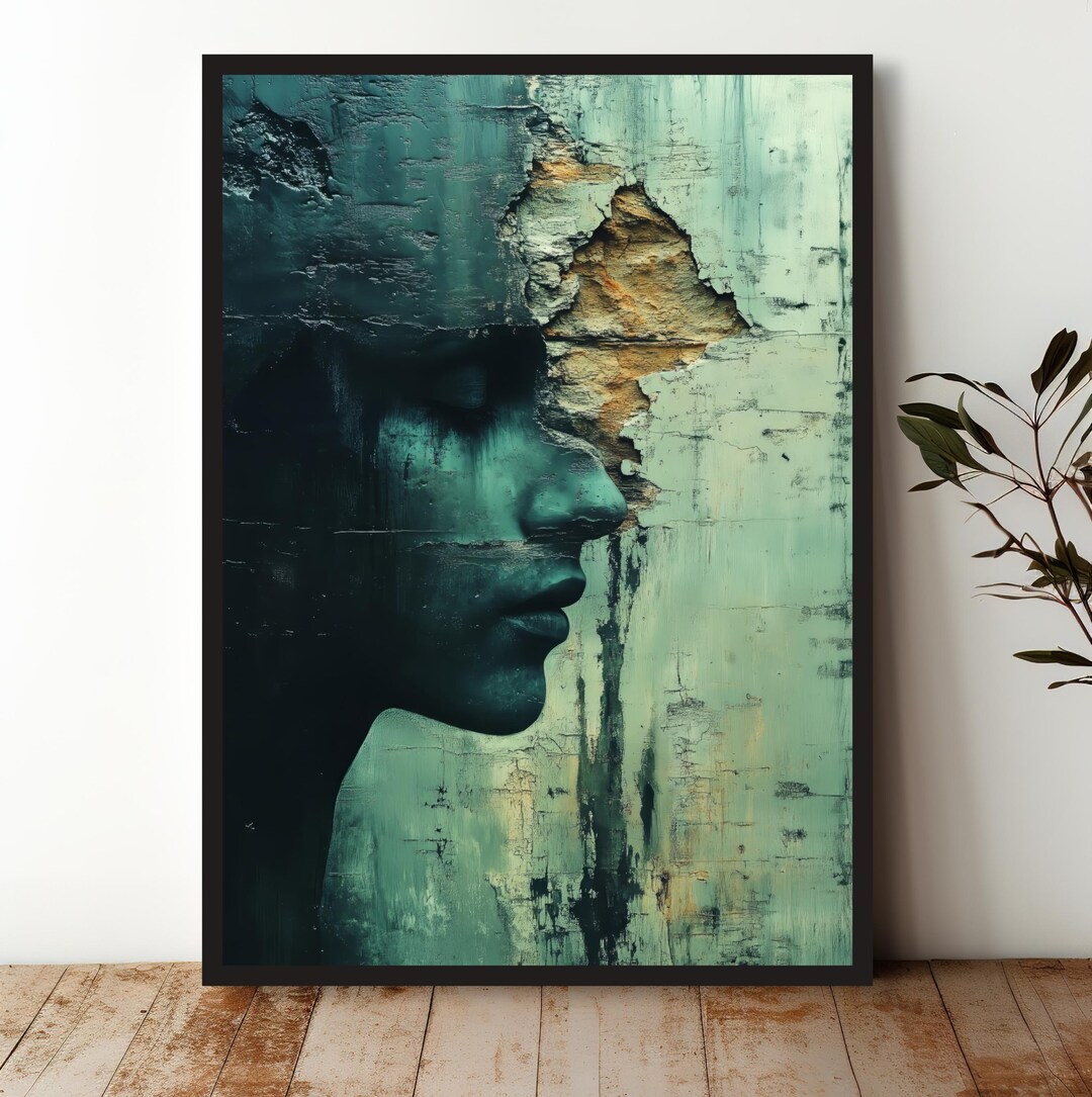 Rustic Wall Art Print Thinker Decoration for Office Vintage Crackled ...