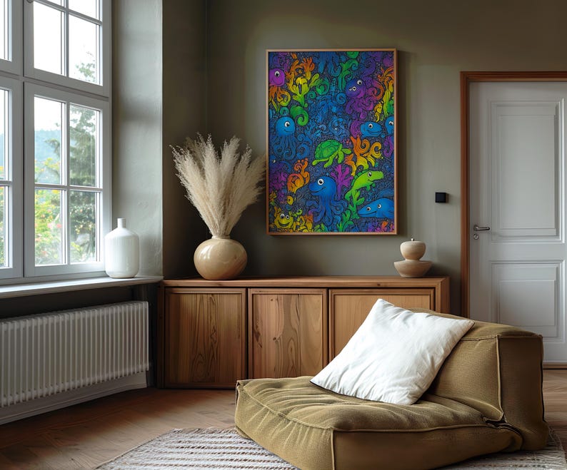 Rainbow Reef Friends Pattern With Turtles Dolphins and Bubbly Coral ...