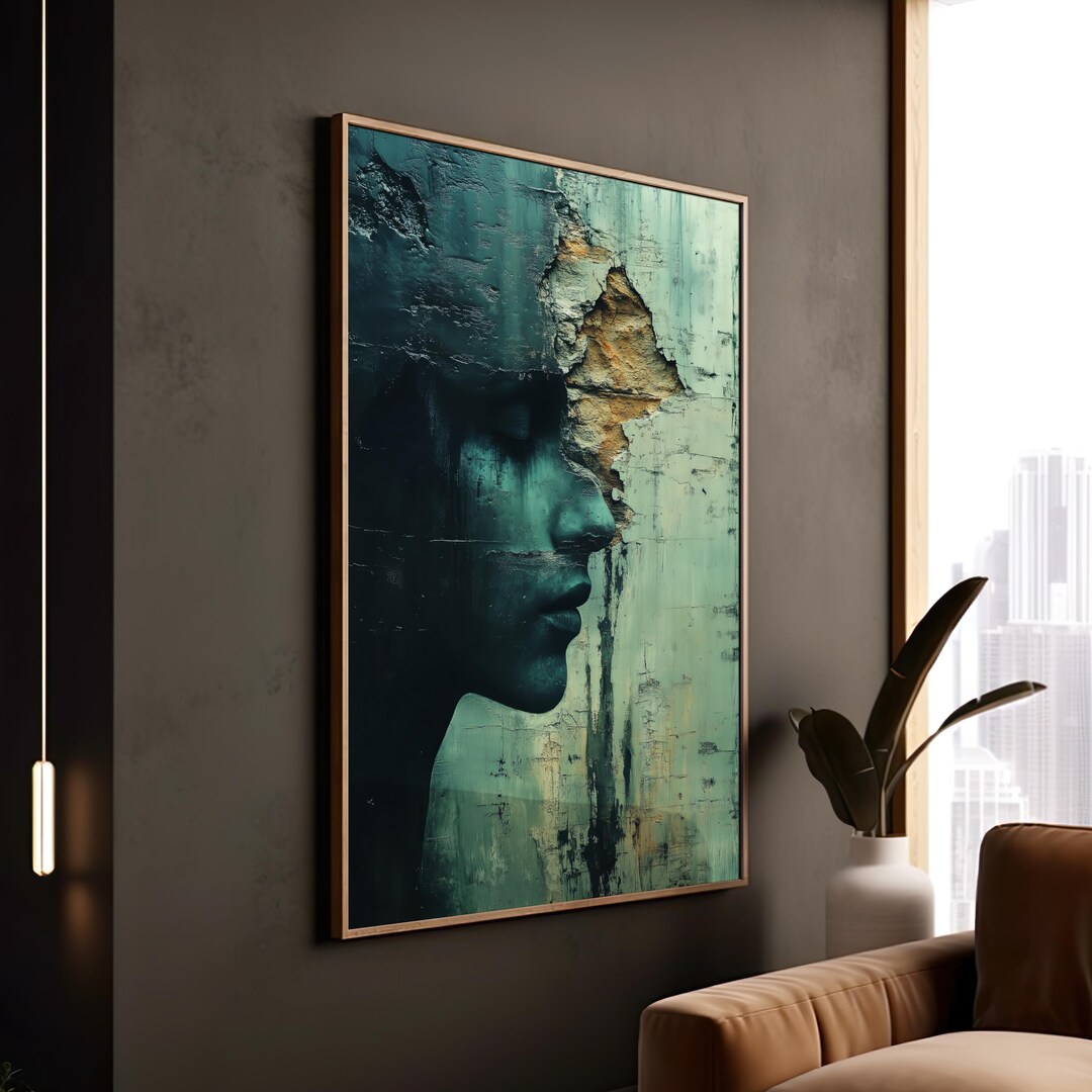 Rustic Wall Art Print Thinker Decoration Office Vintage Crackled Canvas ...