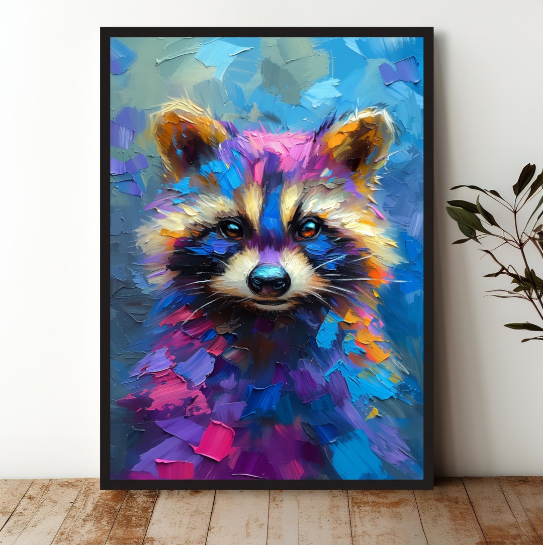 Colorful Abstract Raccoon Wall Art Vibrant Animal Poster Wildlife Lover ...