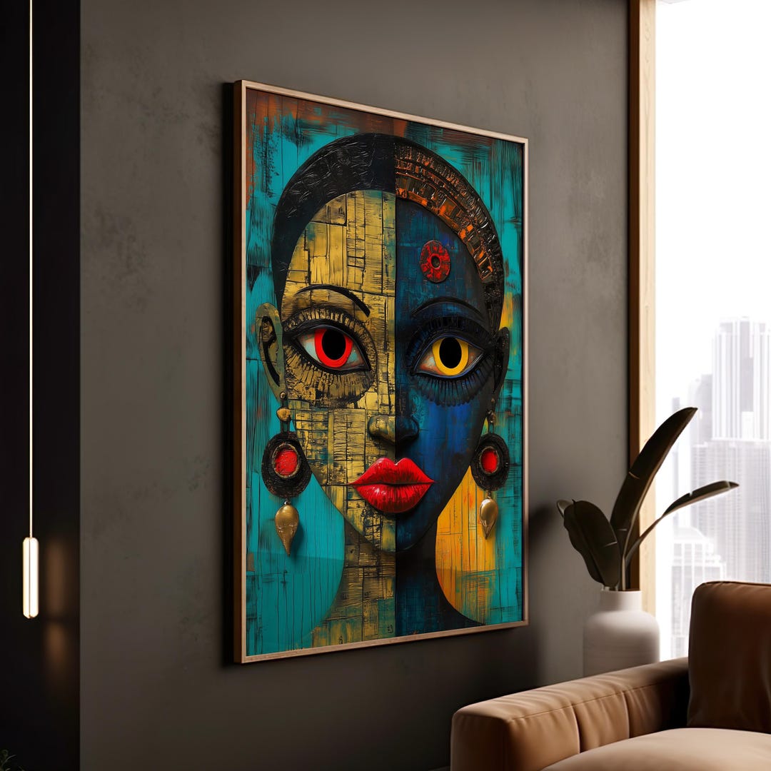 Abstract Split Face Portrait Print: Modern Tribal Canvas Art - Etsy