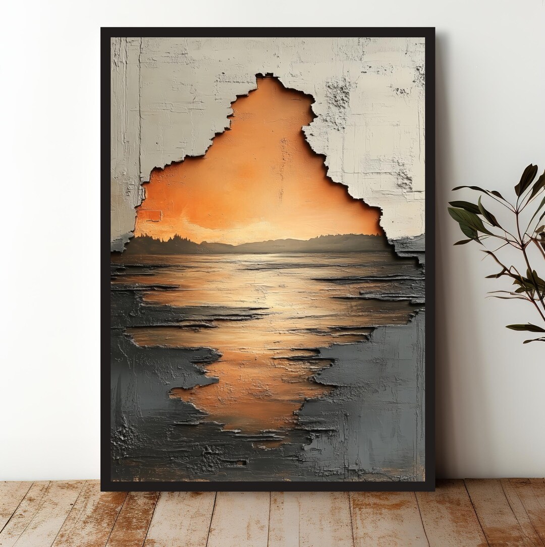 Textured Abstract Landscape Print Earth Tone Layers Canvas Sunset Glow ...