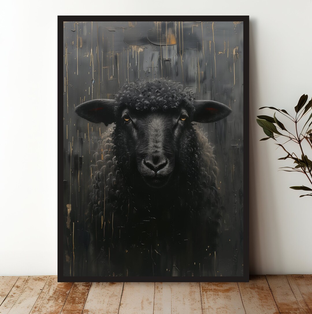 Black Sheep Wall Art - Modern Minimalist Animal Print With Gold Accents for Farmhouse Decor ...
