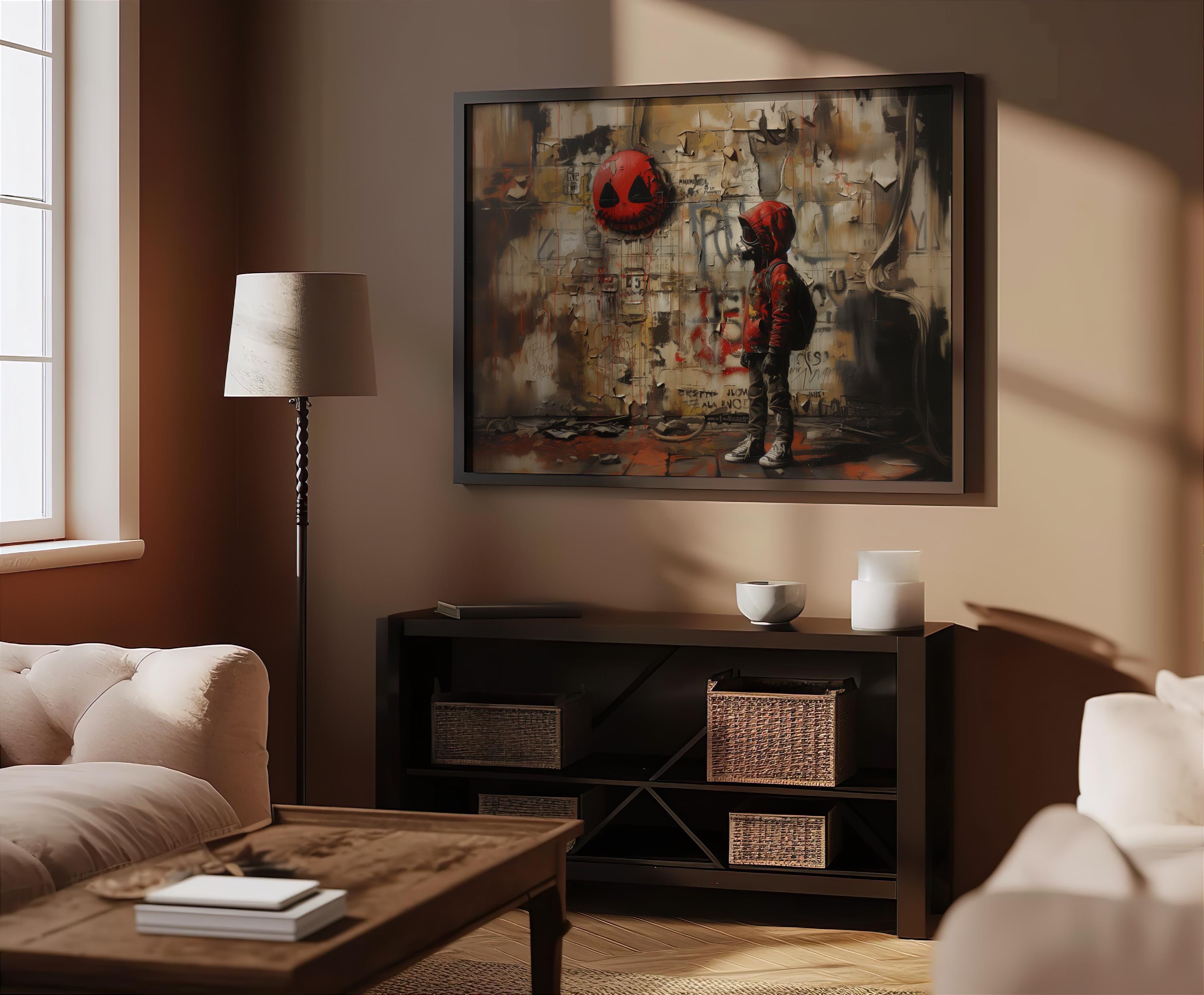 Banksy Inspired Graffiti Canvas Print: Apocalyptic Boy Gas Mask Surreal ...