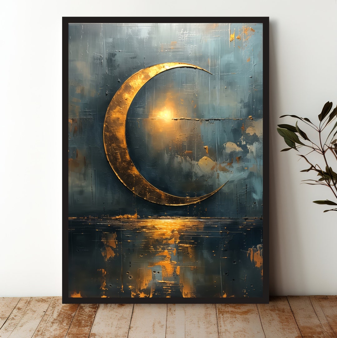 Abstract Moon Wall Art Golden Night Sky Print Contemporary Wall Decor ...