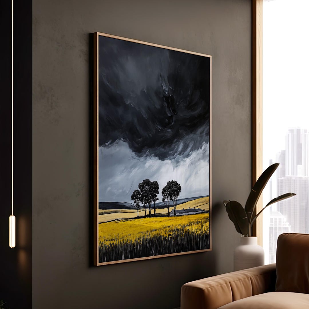 Stormy Landscape Canvas Print: Vibrant Yellow Fields, Atmospheric Wall ...