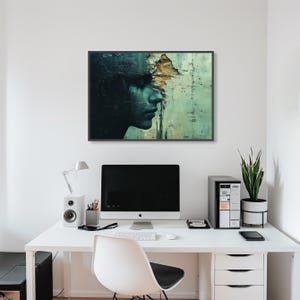 Rustic Wall Art Print Thinker Decoration for Office Vintage Crackled ...