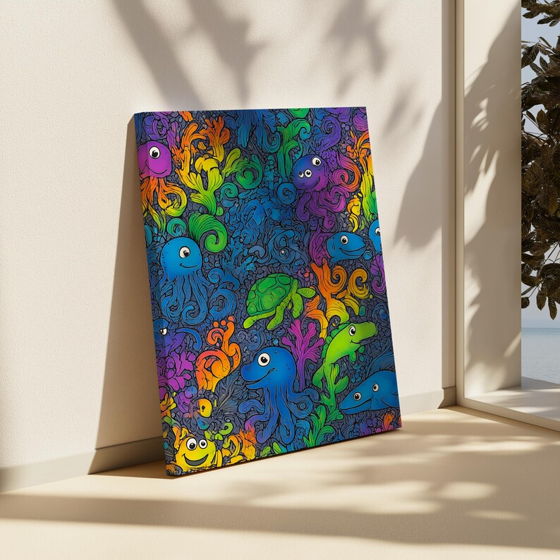 Rainbow Reef Friends Pattern With Turtles Dolphins and Bubbly Coral ...