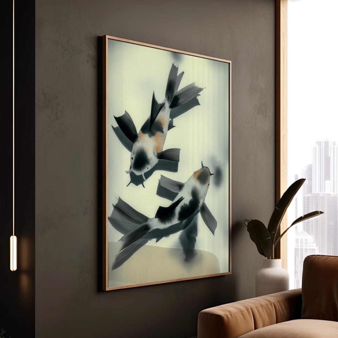 Zen Koi Fish Art Print, Sumi-e Ink Style, Minimalist Nature Poster - Etsy