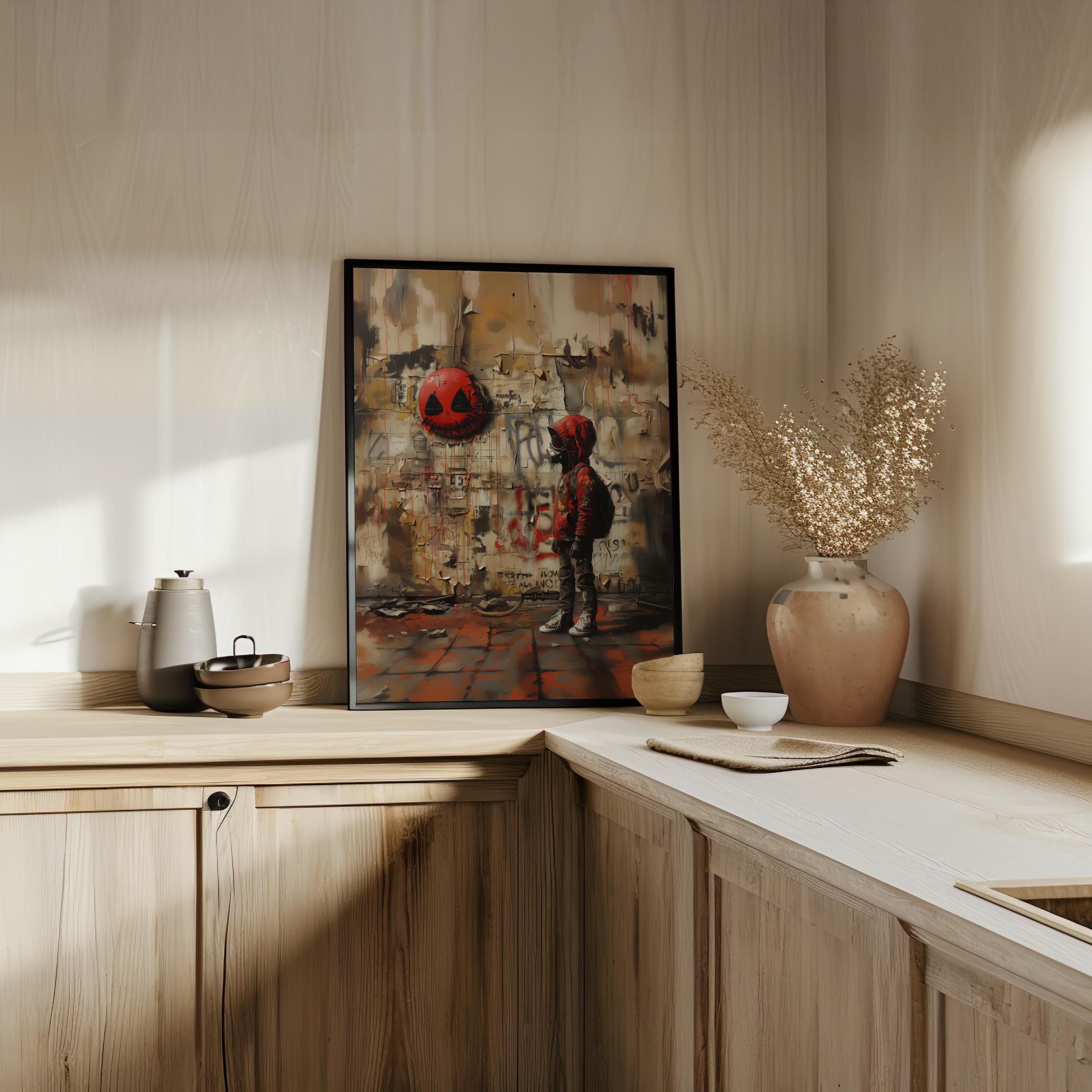 Banksy Inspired Graffiti Canvas Print: Apocalyptic Boy Gas Mask Surreal ...