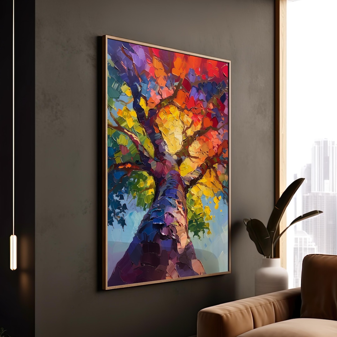 Rainbow Tree Print: Abstract Nature Canvas Wall Art - Etsy