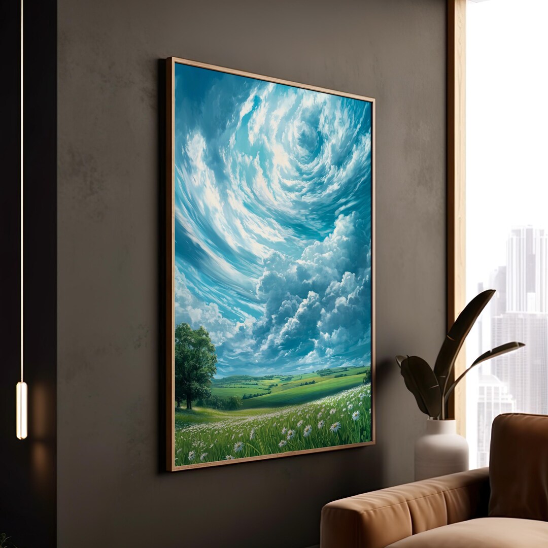 Swirling Sky Daisy Field Print: Breathtaking Landscape Canvas Art - Etsy