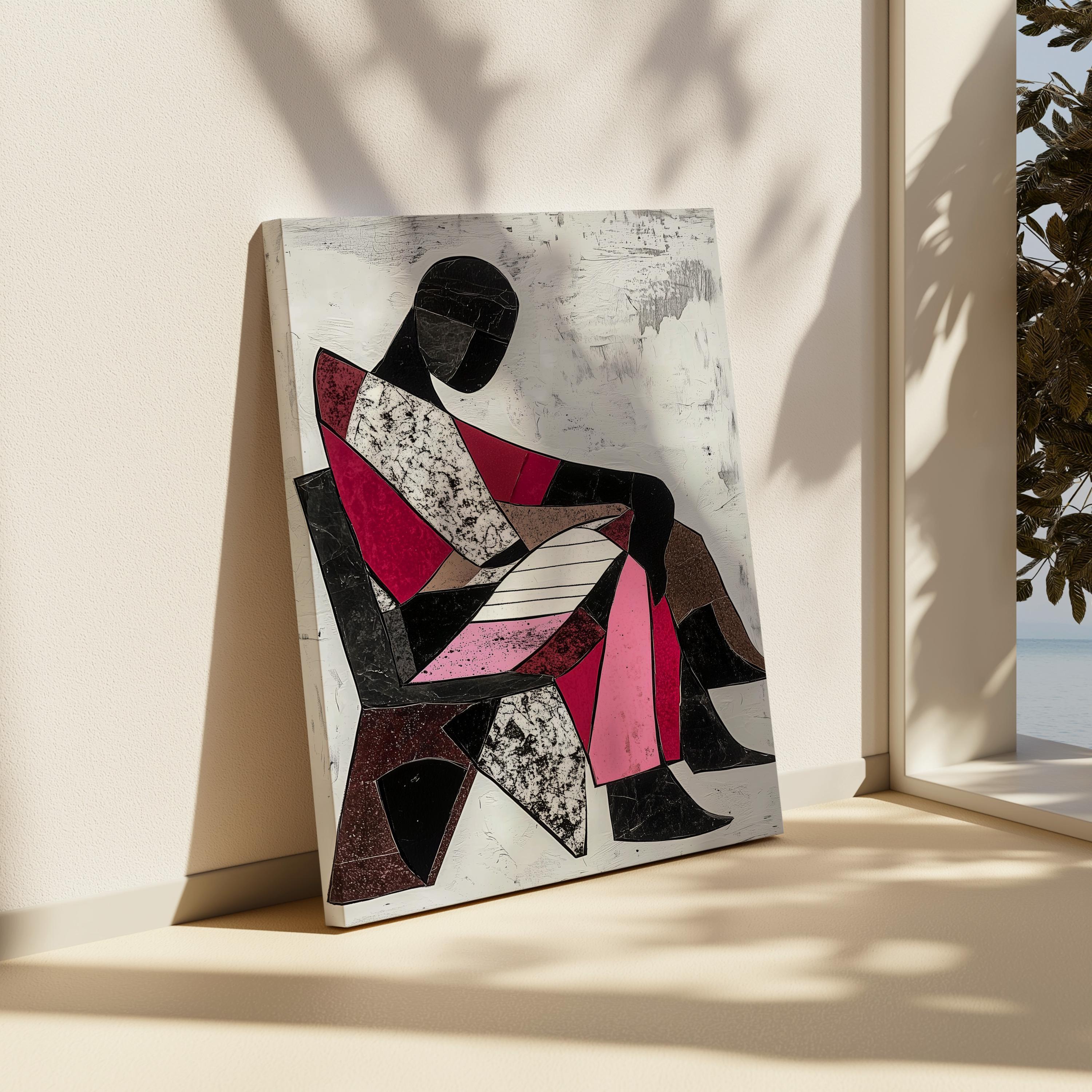 Geometric Seated Figure Print: Abstract Collage Canvas Art - Etsy