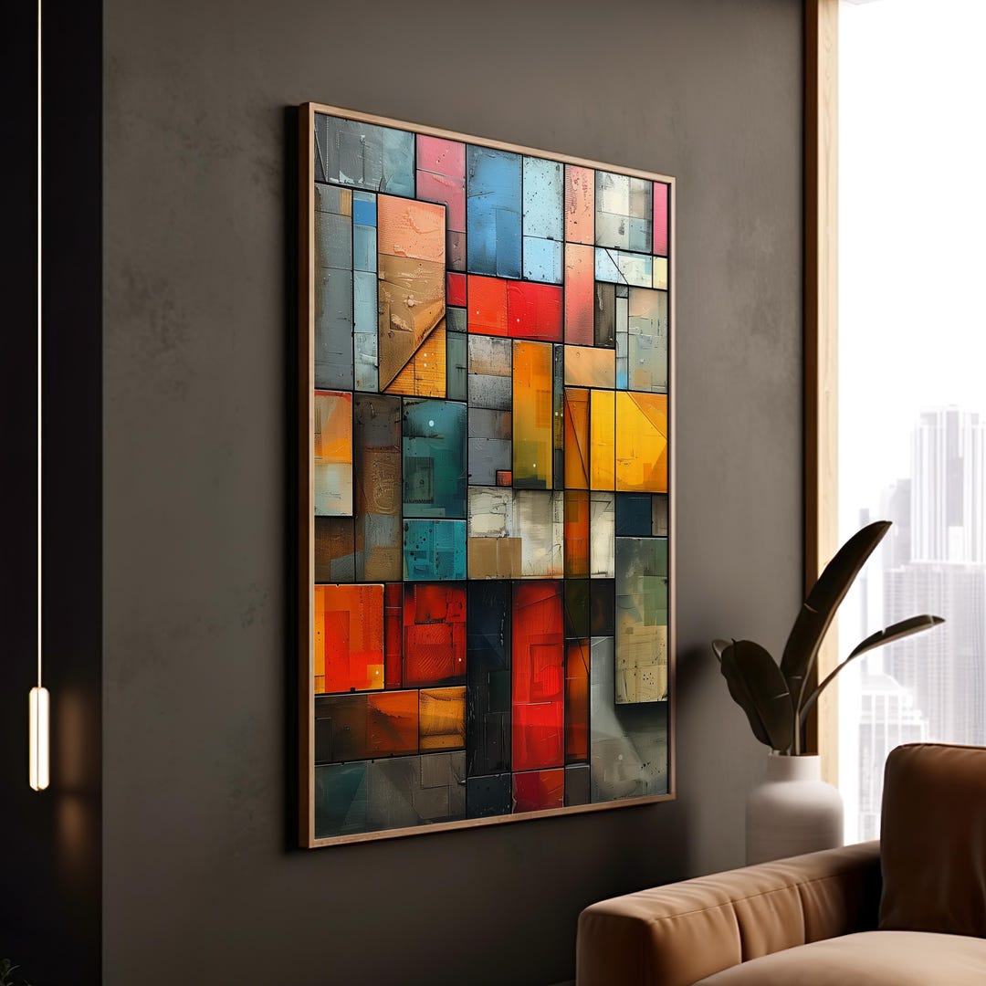 Geometric Abstract Art Print: Colorful Modern Shapes, Framed Canvas ...
