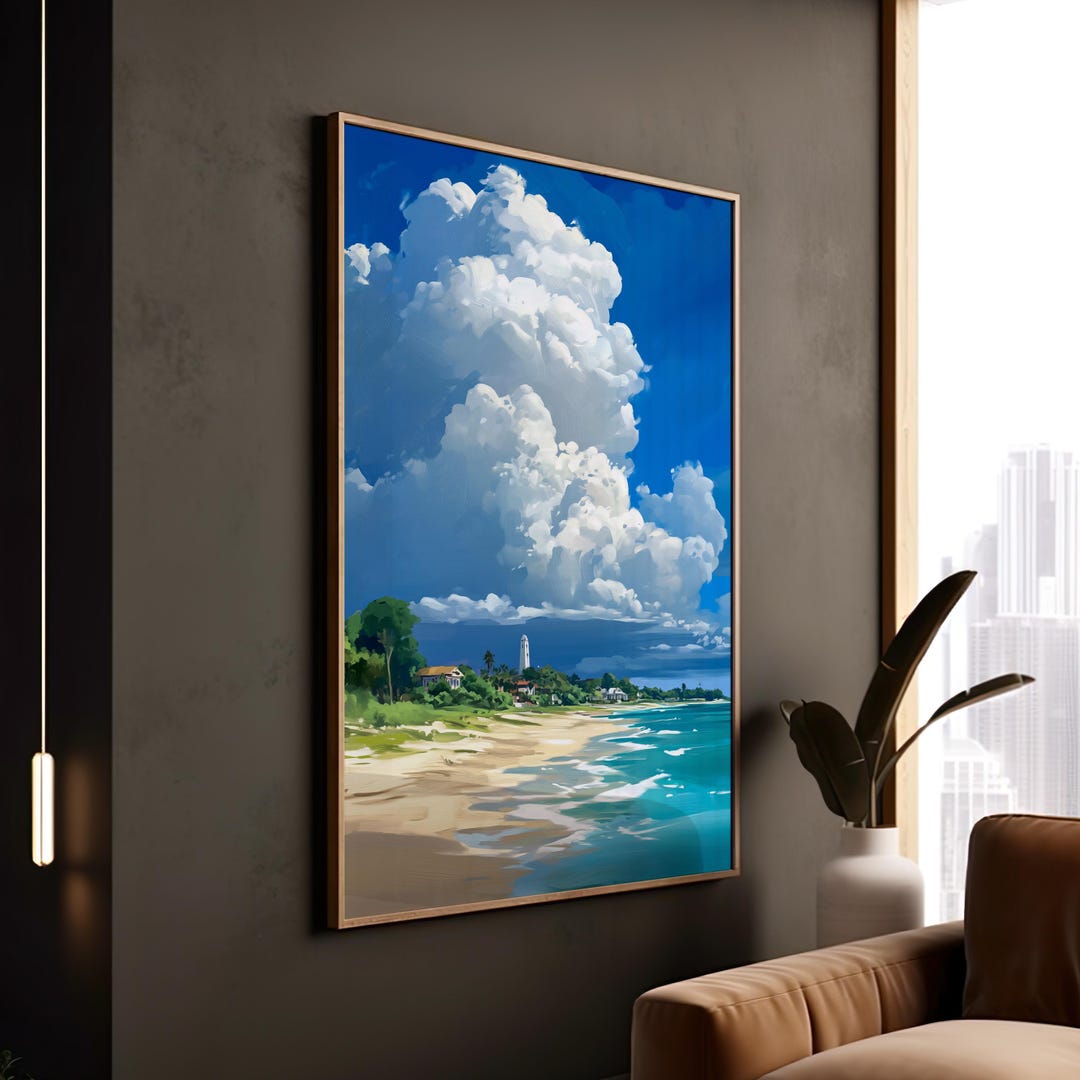 Expansive Beach Horizon Print With Dramatic Clouds, Scenic Canvas Decor ...