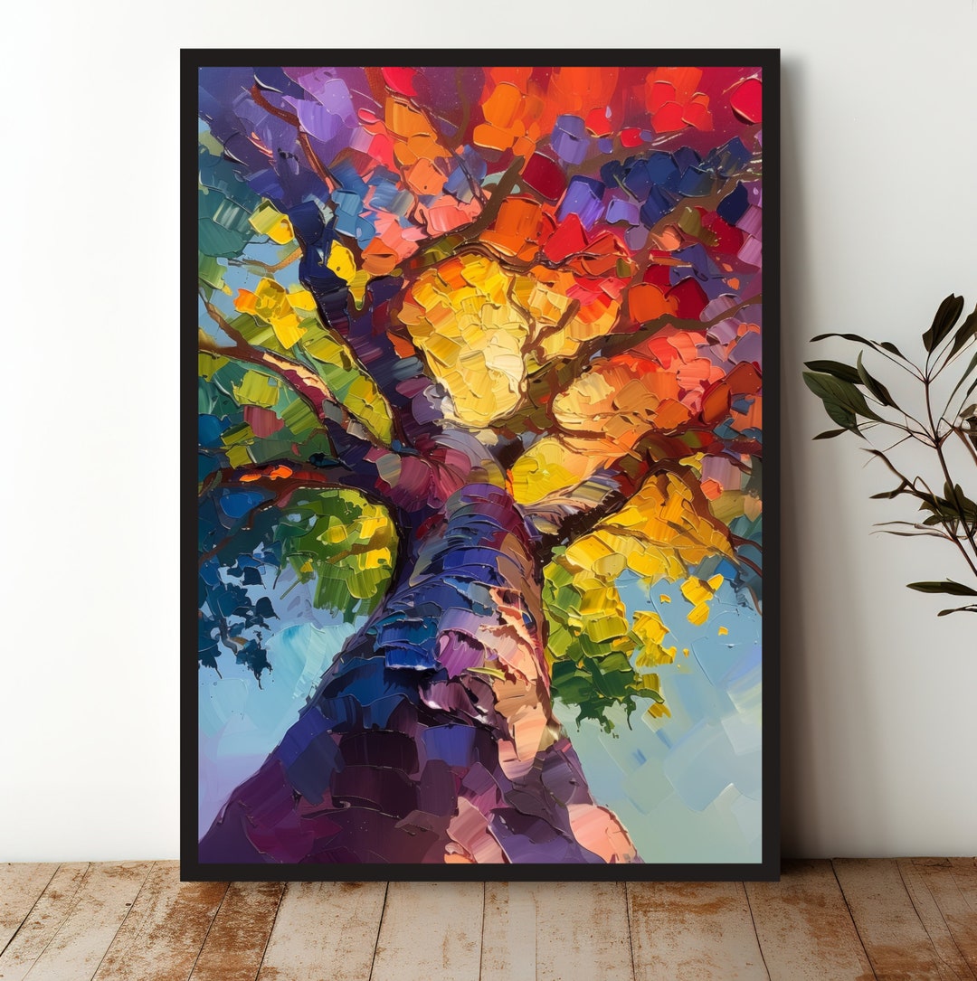 Vibrant Rainbow Tree Wall Art - Abstract Nature Poster, Colorful Home ...