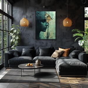 Rustic Wall Art Print Thinker Decoration for Office Vintage Crackled ...