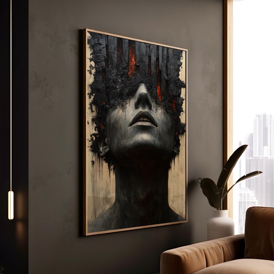 Abstract Expressionist Dark Surreal Face Print Unique Emotional Canvas ...
