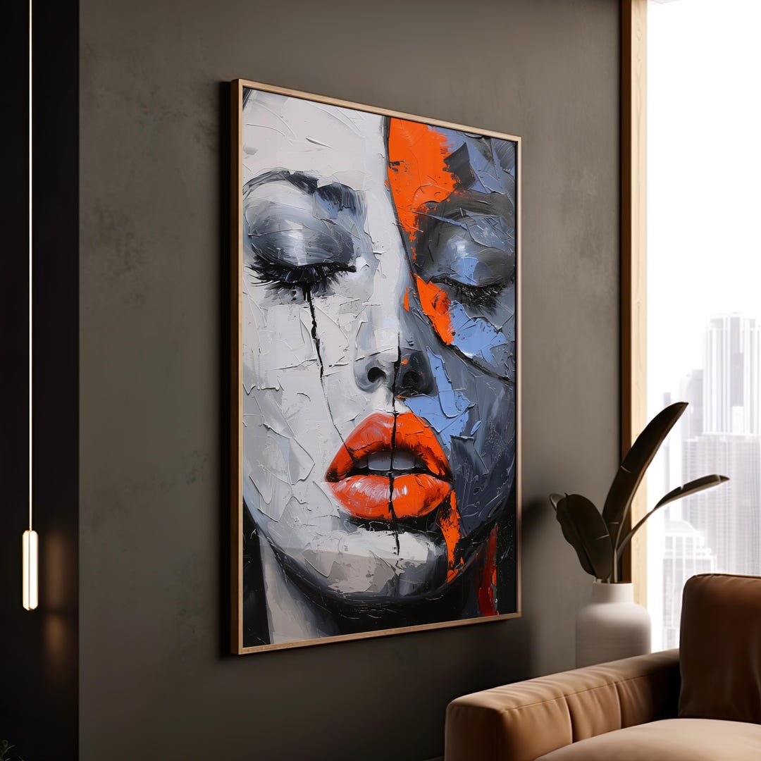 Abstract Expressionist Face Print: Bold Red Lips, Modern Canvas Art - Etsy