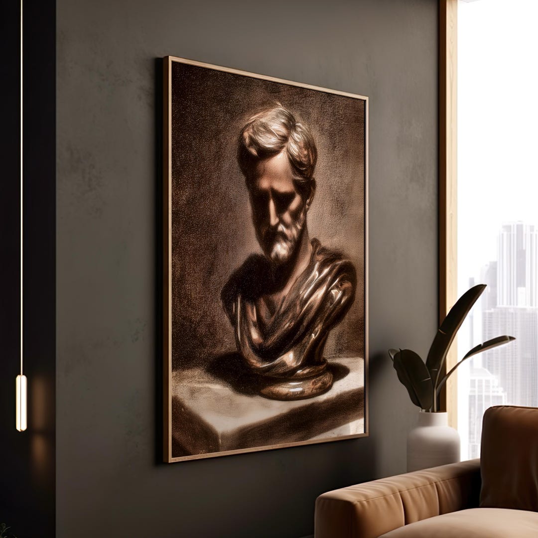 Bronze Bust Portrait Print, Chiaroscuro Oil Painting Style Art Poster ...