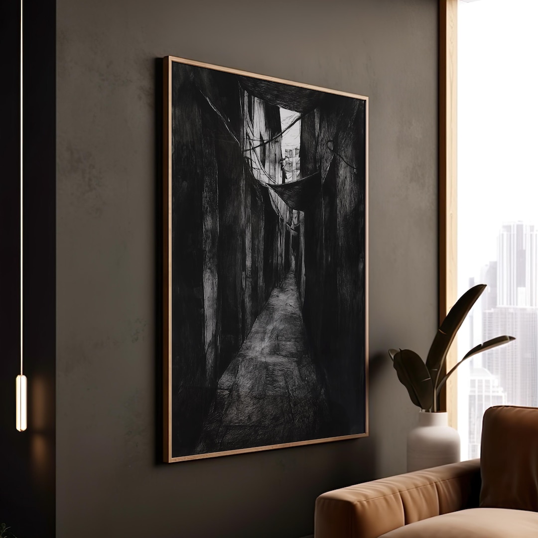Middle Eastern Alleyway Art Print Poster Charcoal Drawing Gloomy Dark ...