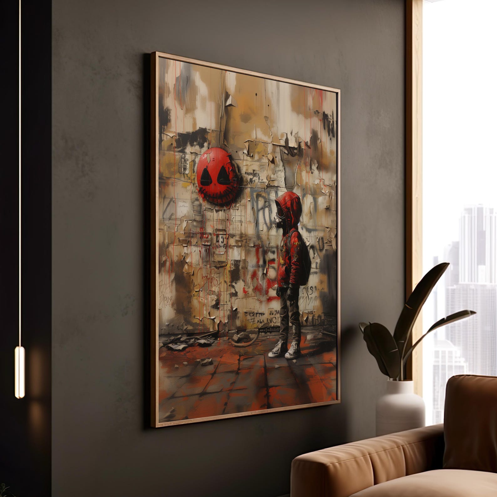 Banksy Inspired Graffiti Canvas Print: Apocalyptic Boy Gas Mask Surreal ...