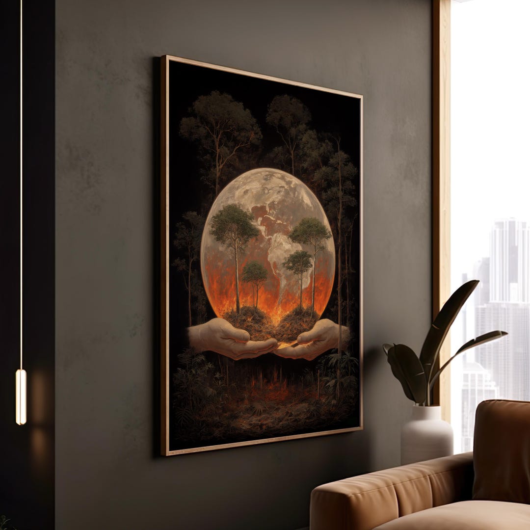 Hands Holding a Burning Earth Sepia, Ember & Forest Tones Environmental ...