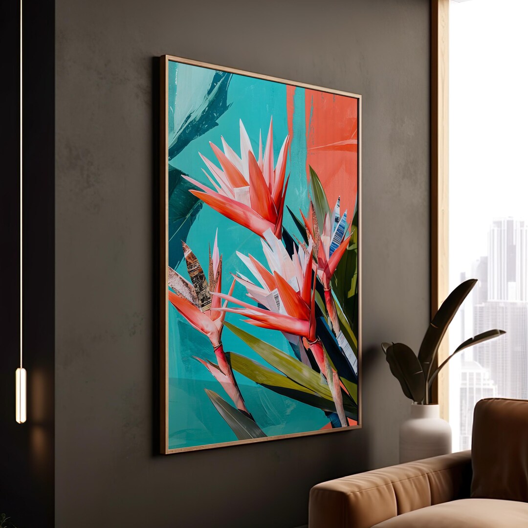 Birds of Paradise Floral Collage Print: Tropical Canvas or Framed Art ...