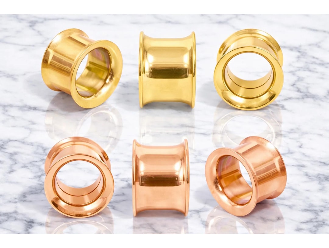 Gold Double Flared Ear Gauges Stretching Kit: No Threading Titanium ...