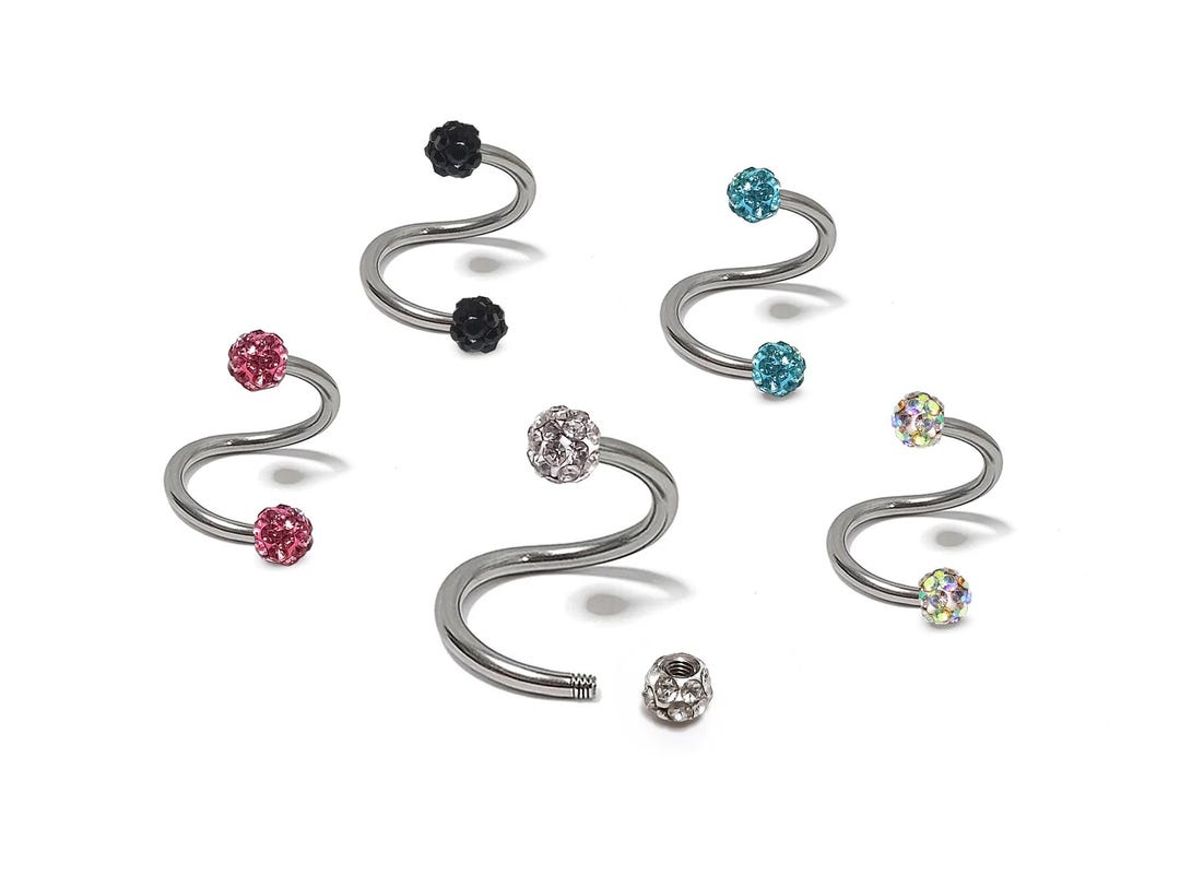 Titanium Twisted Barbell With CZ Crystals: Helix, Lip, Ear Piercing ...