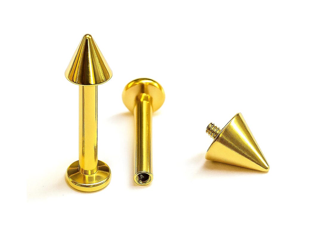 14k Gold Spike Labret Stud Lip Piercing - Internally Threaded - 14g ...