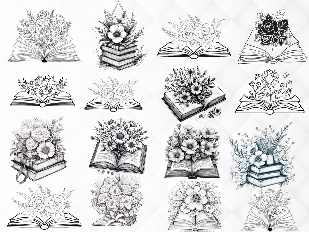 Floral Book Svg, Svg Bundles, Book With Flower, Book With Flower Svgs ...