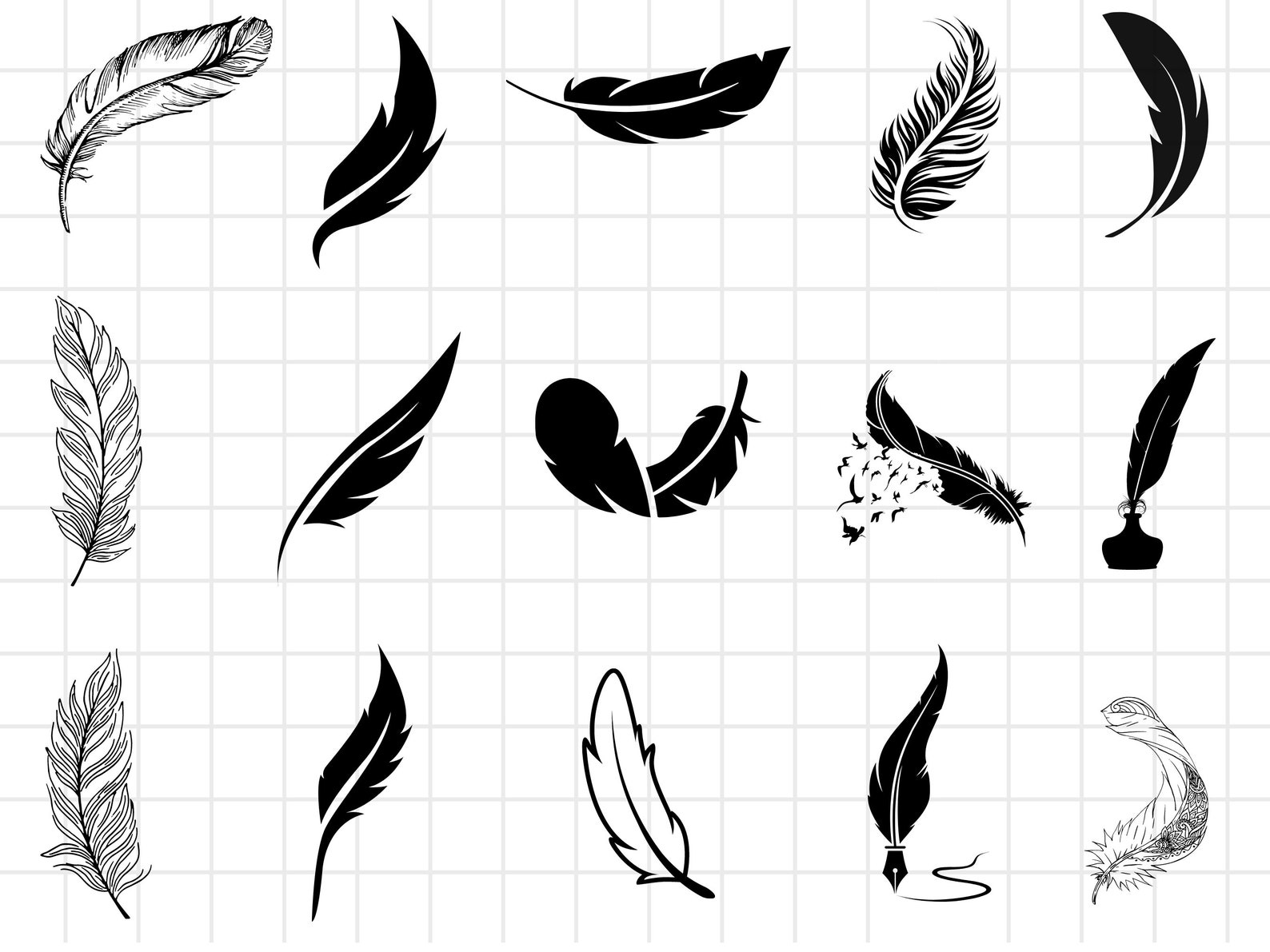 Feather Svg Bundle, Feather Birds Svg, Dxf, Png, Jpg, Feathers ...
