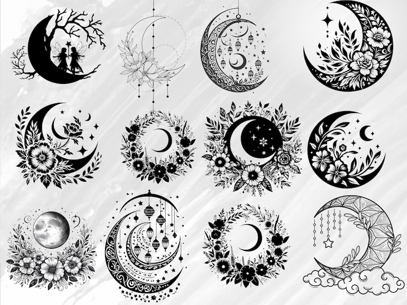 Moon Svg Bundle, Crescent Moon Svg Bundle, Celesitial Svg Bundles, Moon ...